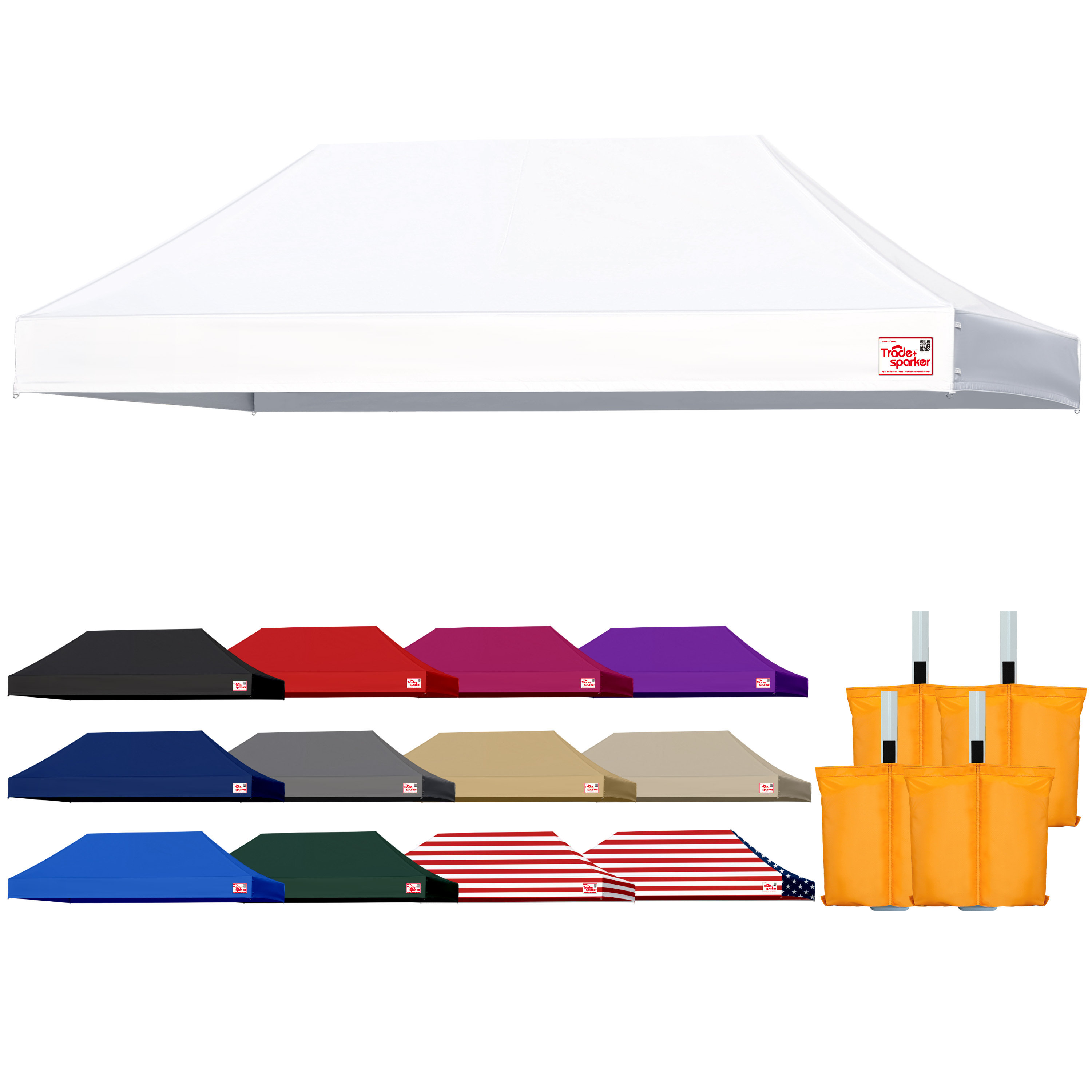 Tradesparker 10x20 Replacement Canopy Top Cover with 6 Weight Bags ...