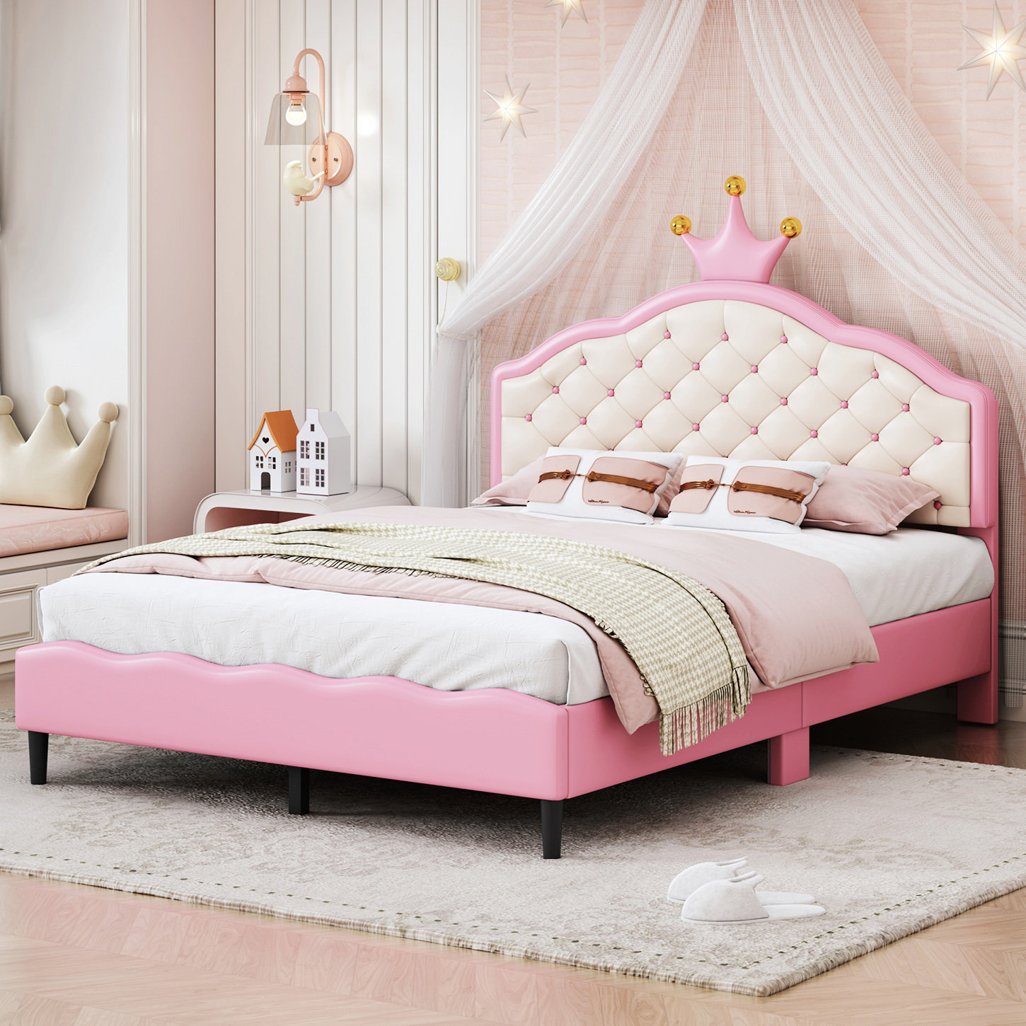 House of Hampton Full Size Lovely Crown Fantasy Princess Bed With ...