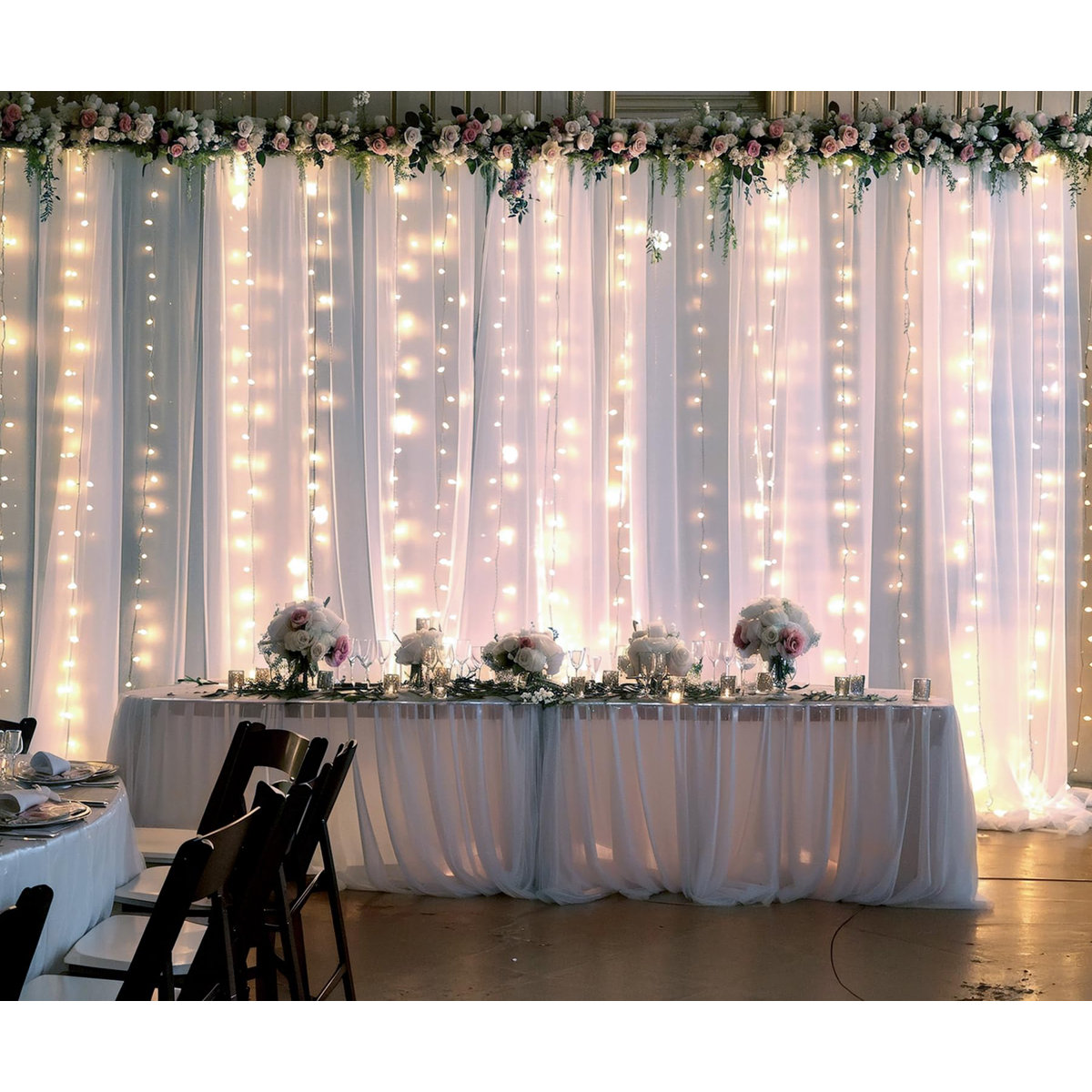 Fashion Finesse Tulle Backdrop Curtain With Lights String For Parites ...