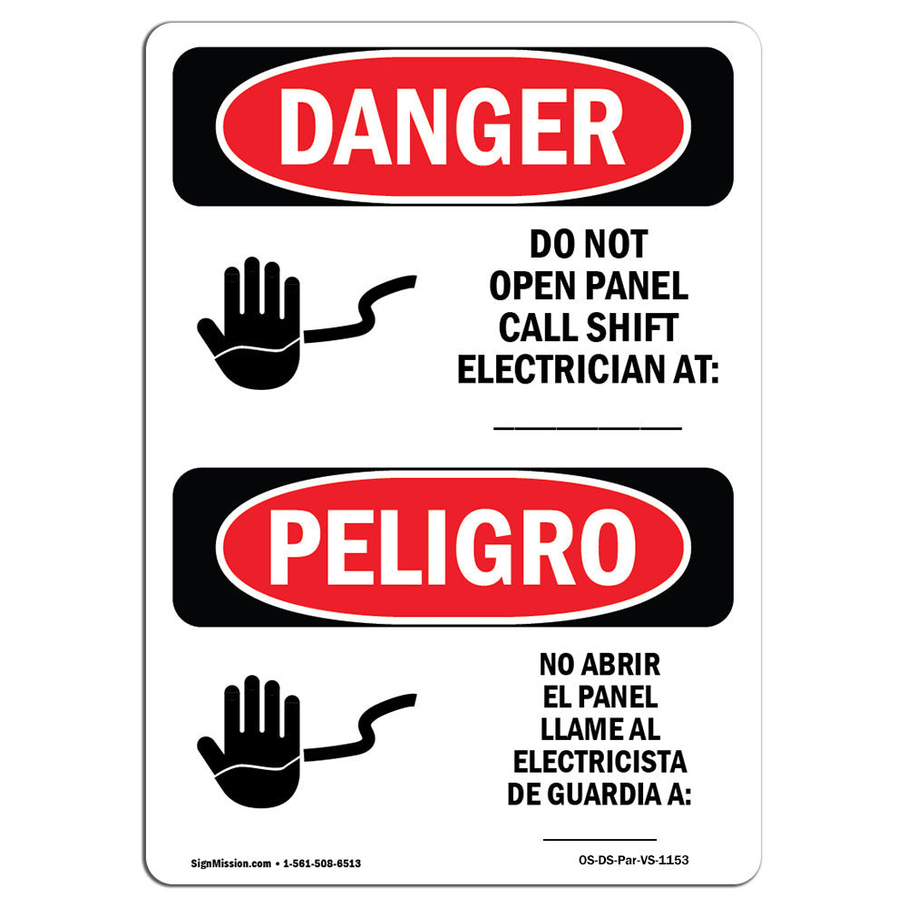 SignMission Do Not Open Panel Call Electrician Bilingual | Sign or ...