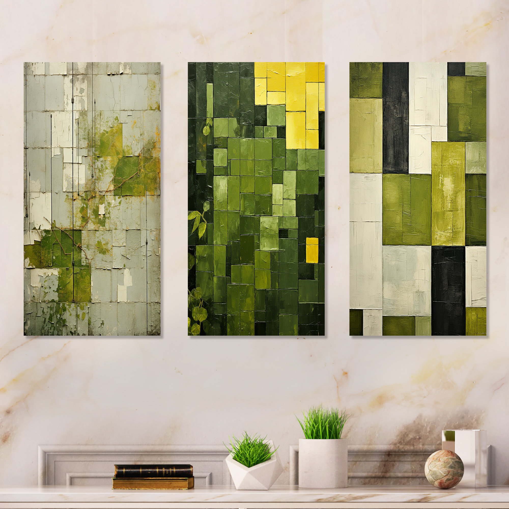 Ivy Bronx Green Eco Friendly Cubic Collage I - Abstract Collages Metal ...