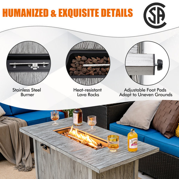 Costway 32'' Patio Square Fire Pit Table 50,000 Btu Propane Gas Table ...