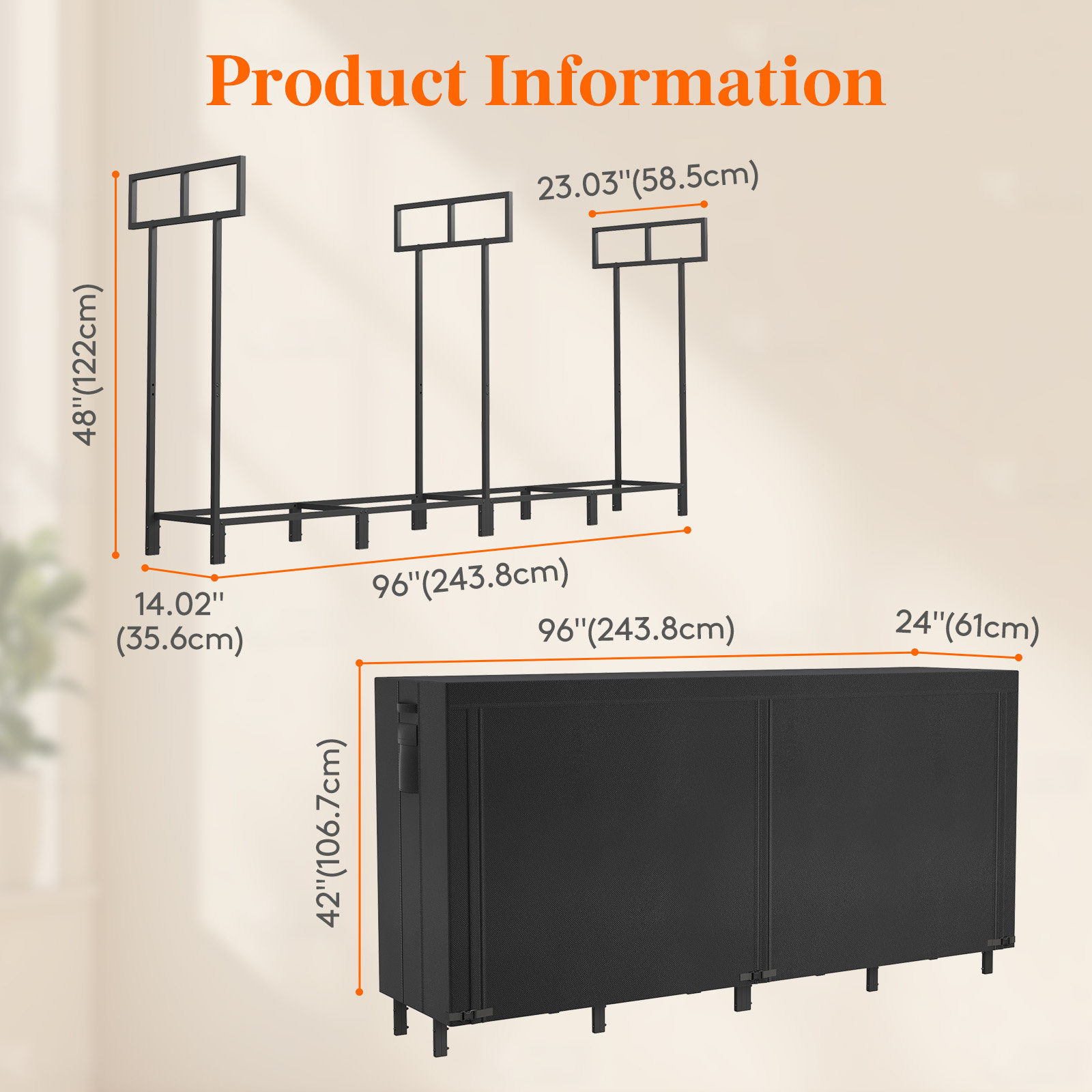 Ebern Designs 8 Ft Firewood Rack With Waterproof Cover, Heavy Duty Wood ...