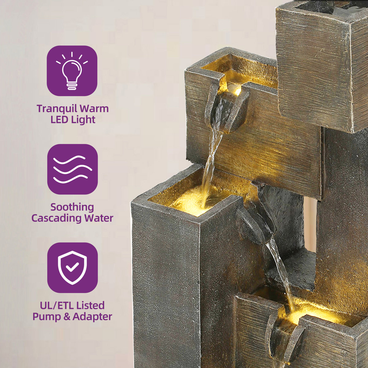 Wrought Studio™ 32.5"H 5-Tier Geometric Blocks Outdoor Water Fountain ...