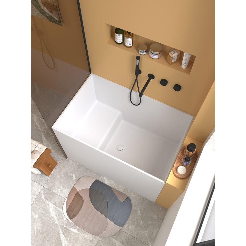 Pensen 47'' x 27.56'' Freestanding Soaking Solid Surface Bathtub ...