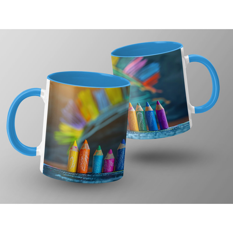 East Urban Home Set of 3 Kids Drawing Style 11oz Accent Mugs – White ...