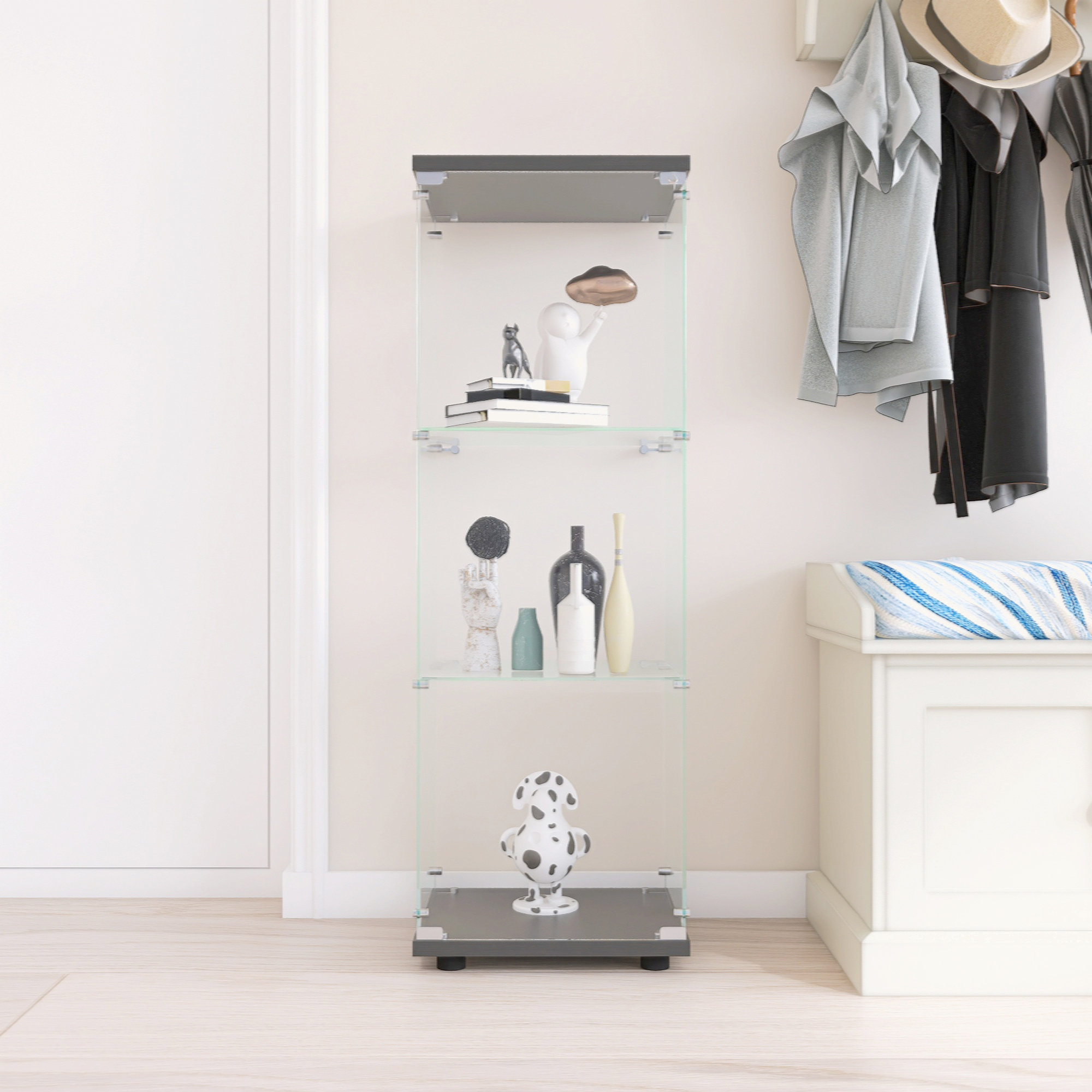 Brayden Studio® Glass Display Cabinet With 3 Shelves, One-Door Curio ...