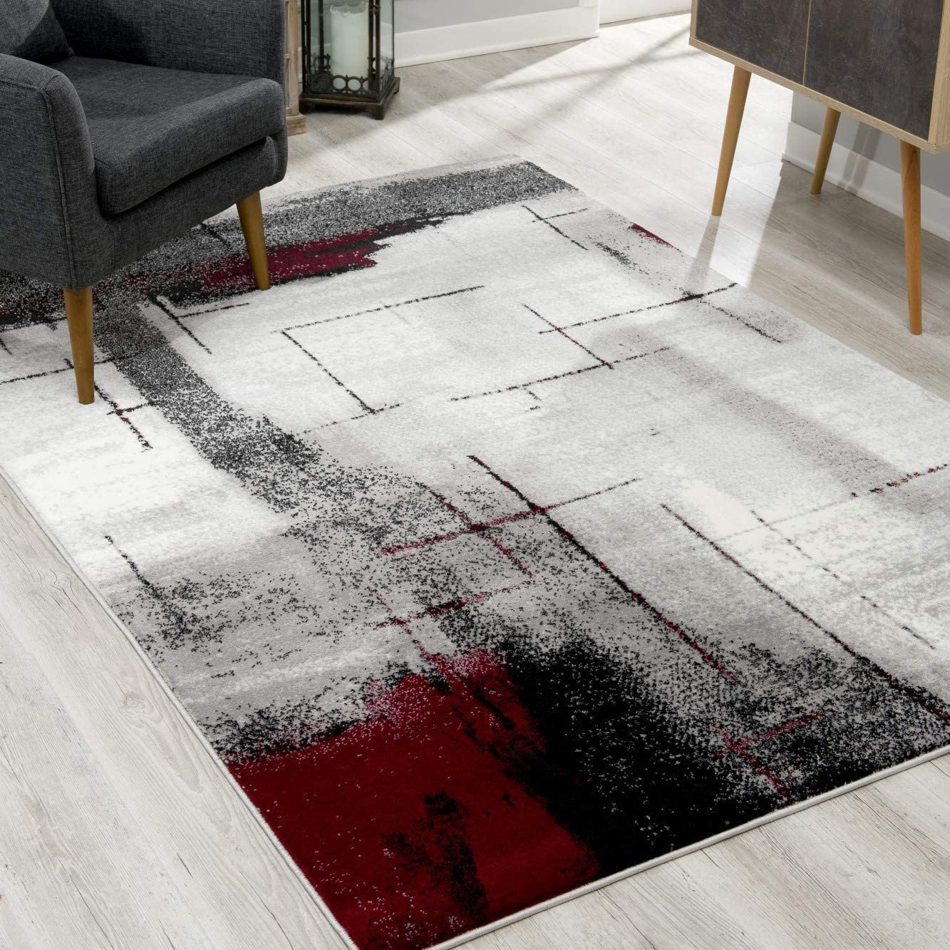 17 Stories Korhan Black Burgundy And Gray Abstract Rug | Wayfair