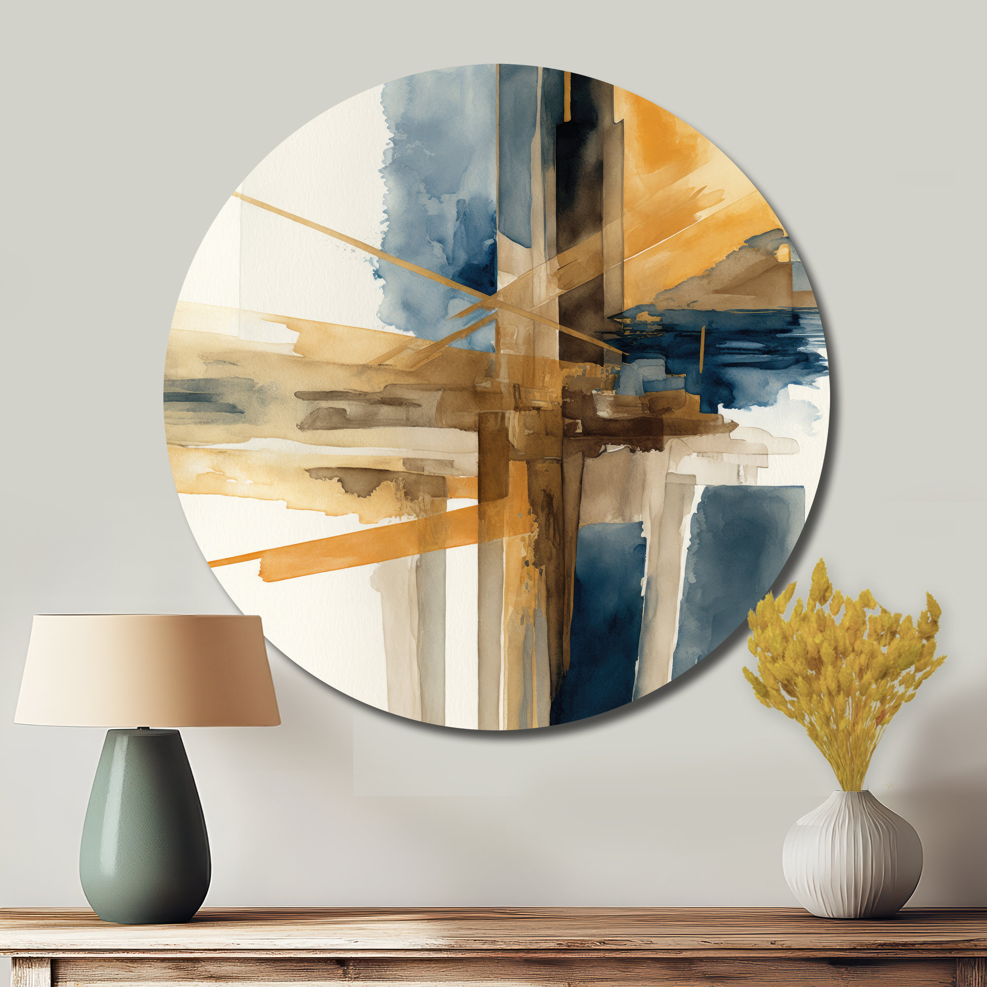 Design Art Modern Watercolor Abstract I - Abstract Round Metal Art ...