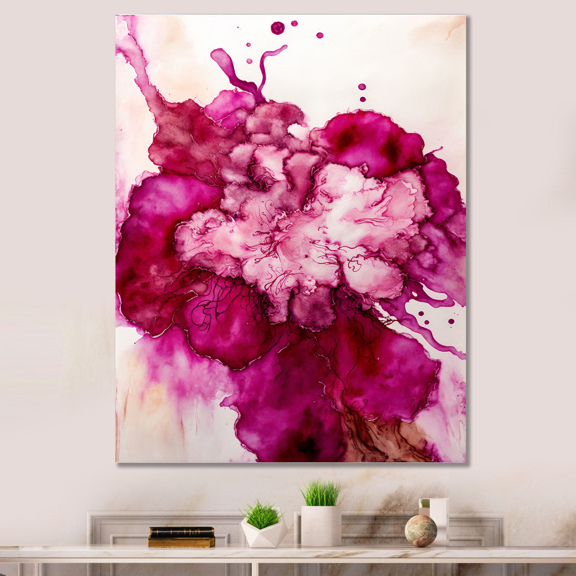 Ivy Bronx Celebration in Raspberry Blush IV - Abstract Liquid Ink Metal ...