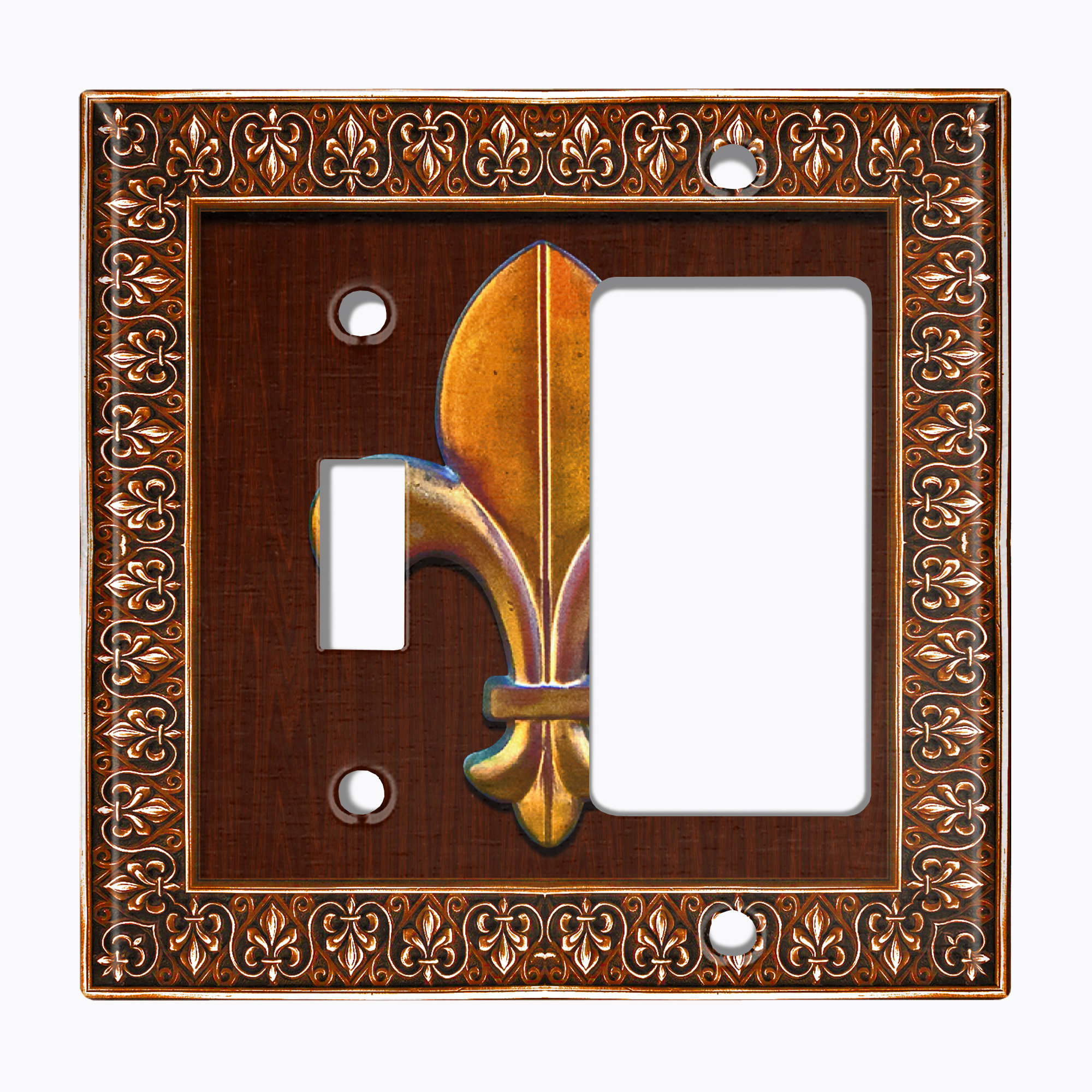 WorldAcc Metal Light Switch Plate Outlet Cover (Fleur De Lis Brown ...