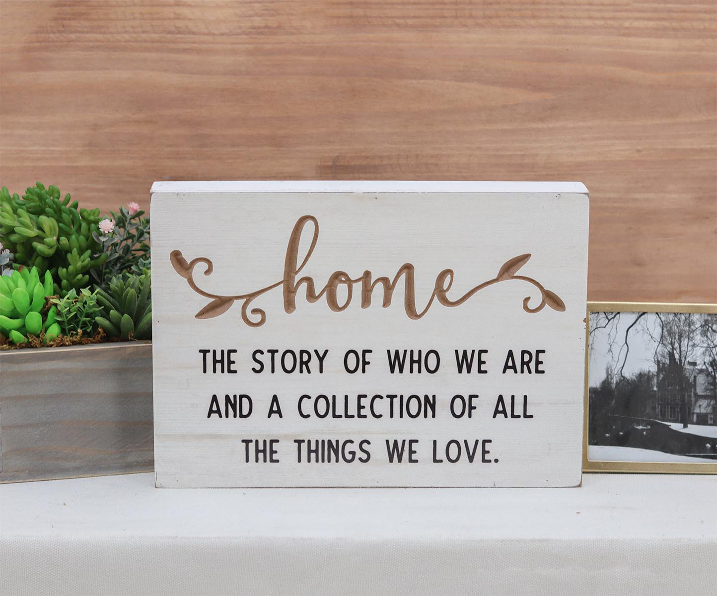 Gracie Oaks Carved Wood Home Box Sign Tabletop Decor & Reviews | Wayfair