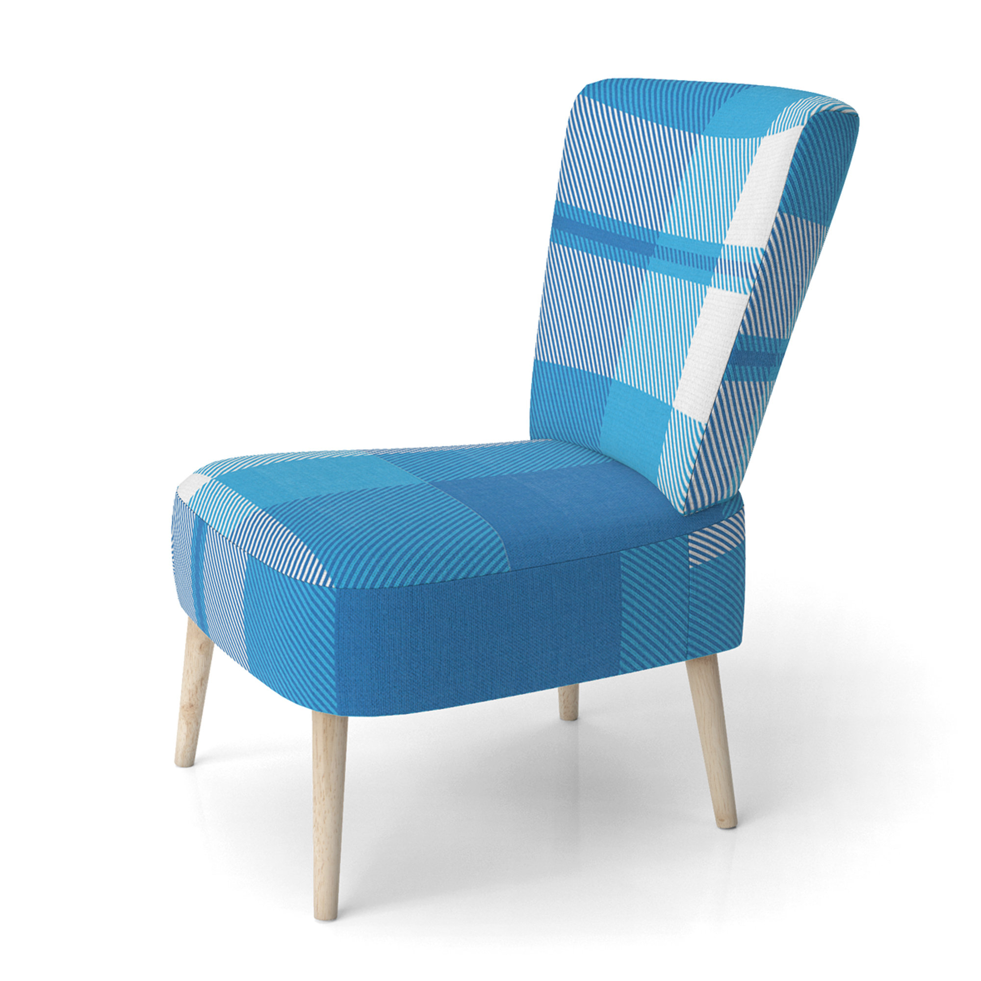 Orren Ellis Blue Checked Tartan - Upholstered Patterned Accent Side ...