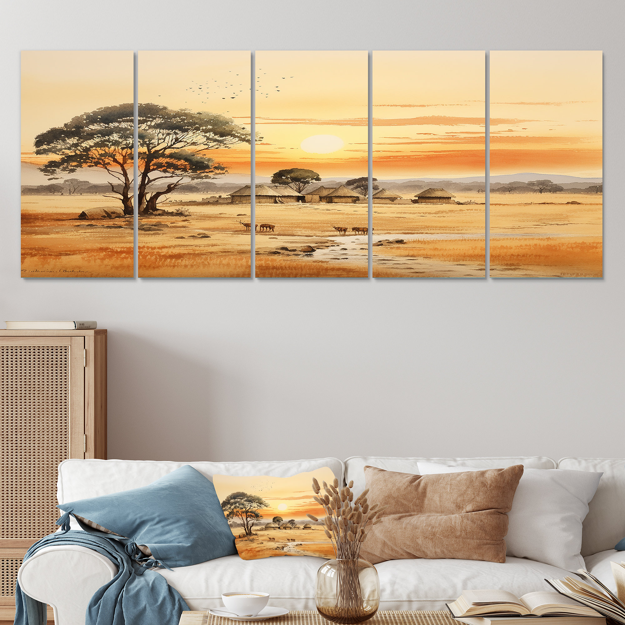 Union Rustic Beige African Safari Landscape IV - Africa 5 Piece Wall ...