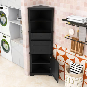Lark Manor™ Triangle Bathroom Corner Cabinet with Adjustable Shelves ...