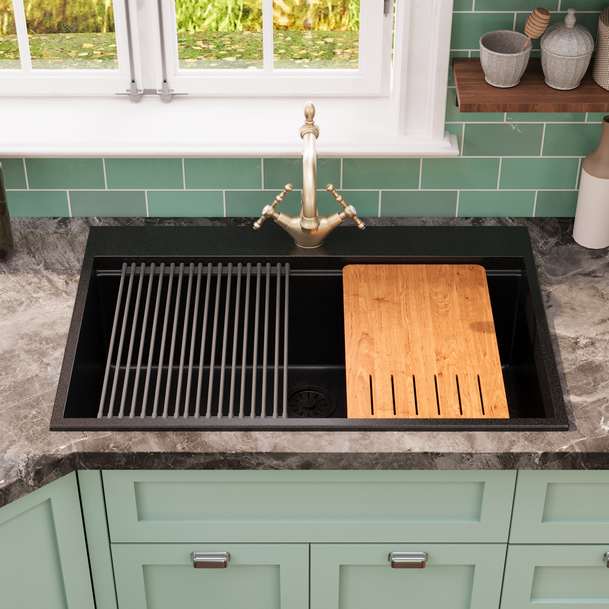 DeerValley 33" L Quartz Composite Workstation Kitchen Sink Drop in ...