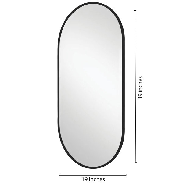 Ebern Designs 11x23 Black Large Oval Mirror Pill Shaped Aluminum Frame ...
