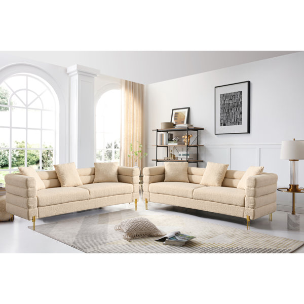 Mercer41 Living Room Sofa Couch Set, Modern Comfy Boucle Sherpa Deep ...