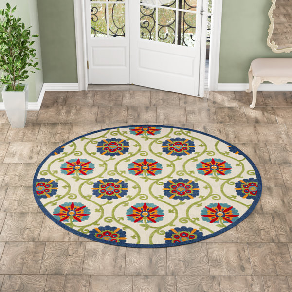 Freeport Park® Eaglin Floral Ivory/Blue/Green Indoor / Outdoor Area Rug ...