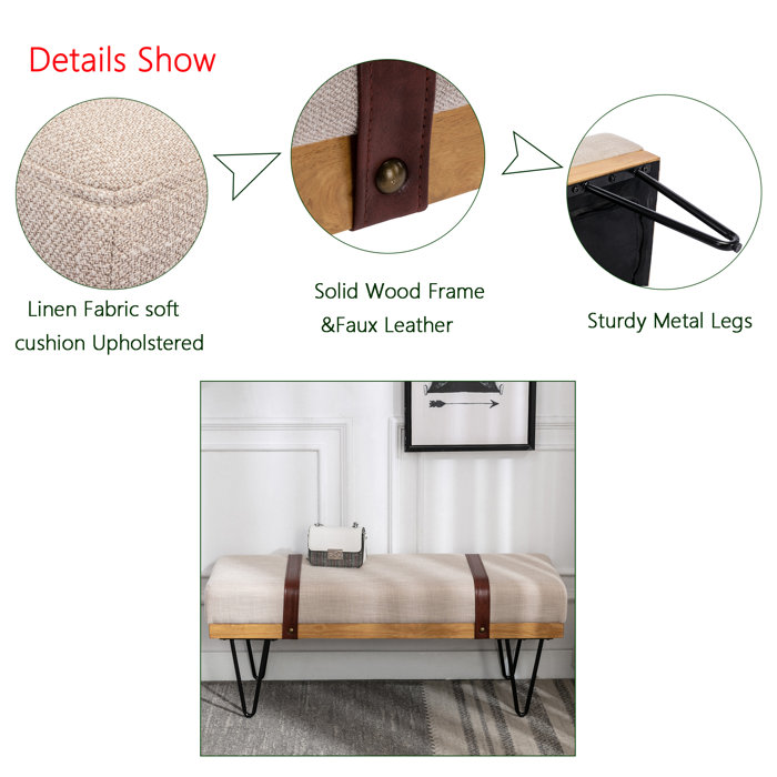 17 Stories 44" Wide Faux Leather Rectangle Footstool Ottoman | Wayfair