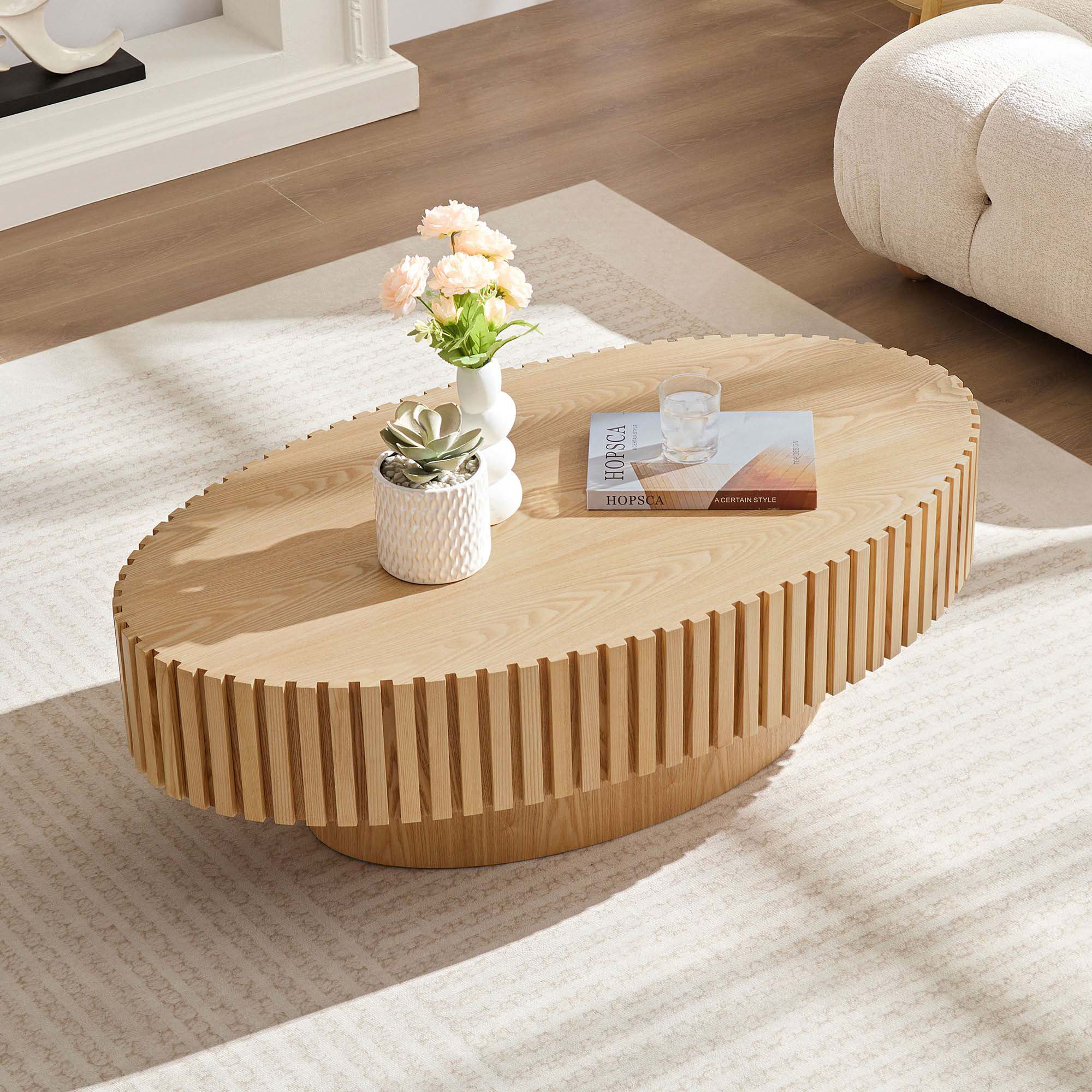 MSTYLE Modern Handcraft Drum Coffee Table Length 43.7 Inch Ellipse ...