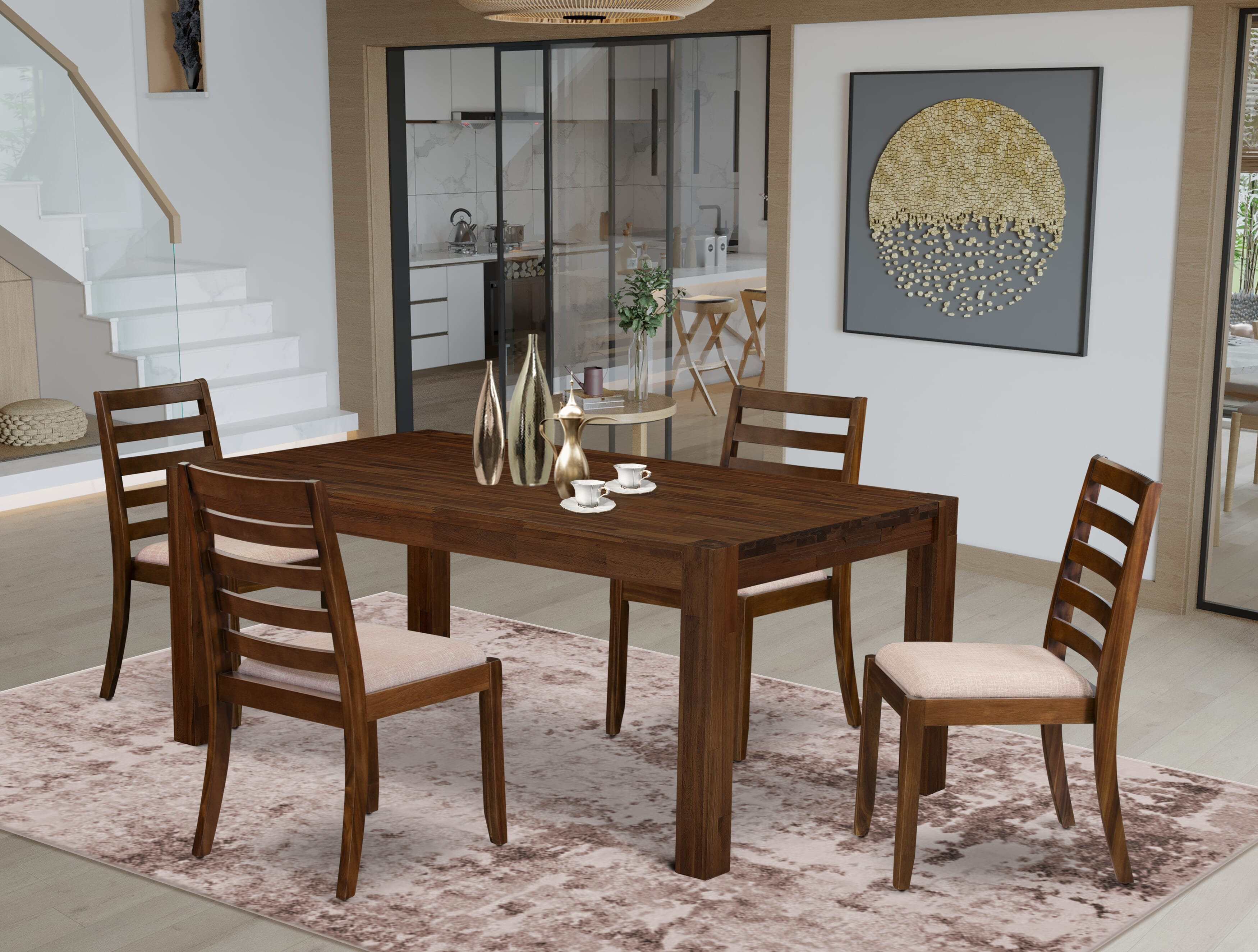 Red Barrel Studio® pc Table Set consists of a Rectangular Table and Tan ...