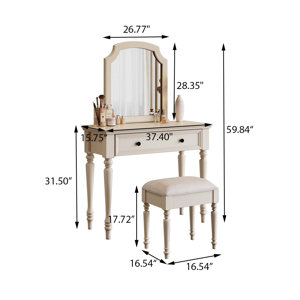 Latitude Run® Cream-Style Full Solid Wood Vanity Table with Oversized ...