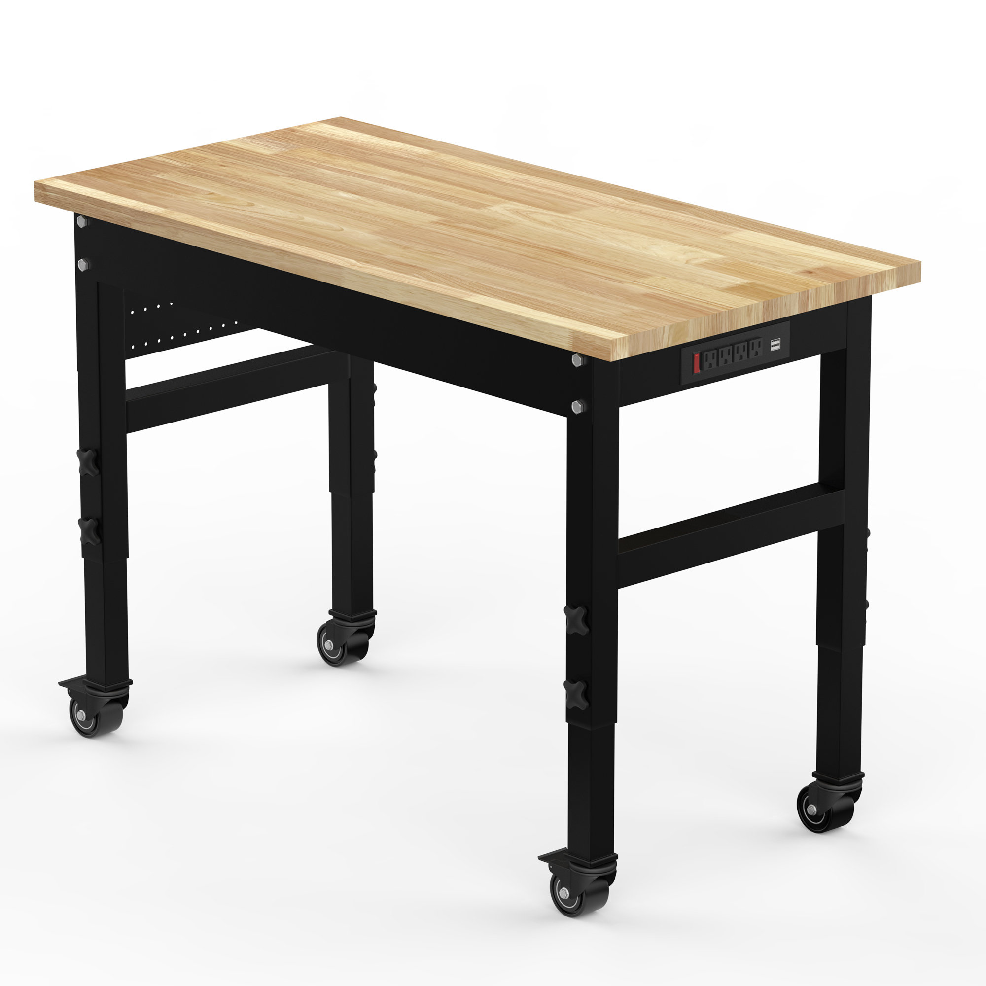 17 Stories Wood Top Height-Adjustable Workbench With Wheels And Plug ...