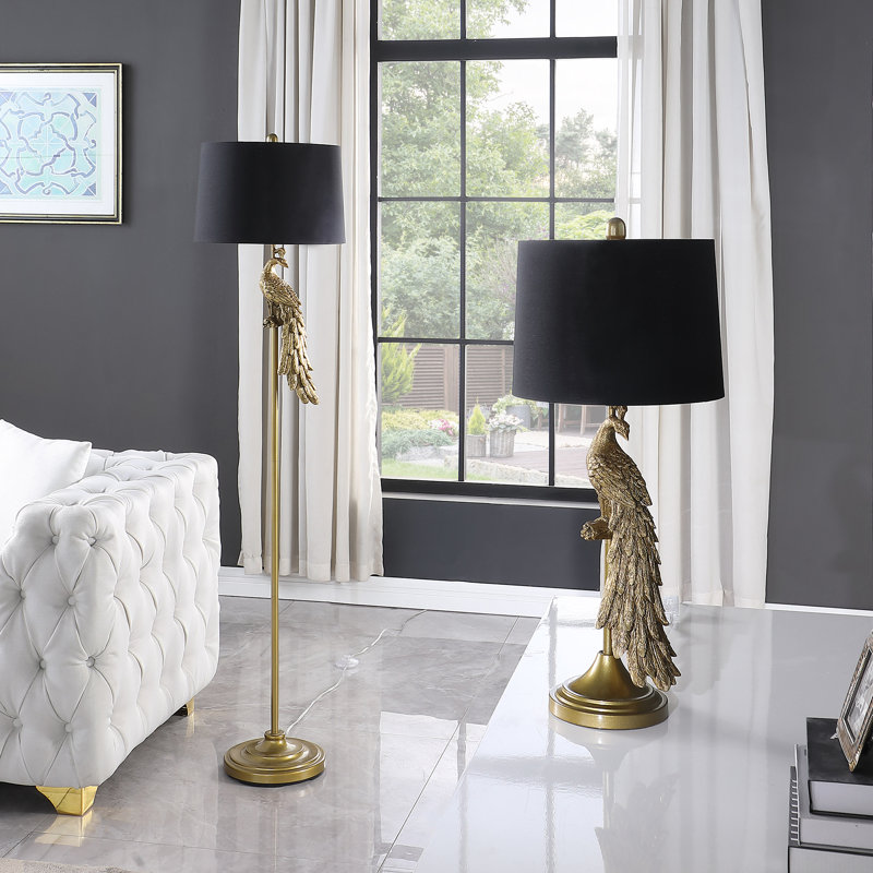 House of Hampton 64.5" Modern Elegance Golden Peacock On A Pedestal ...