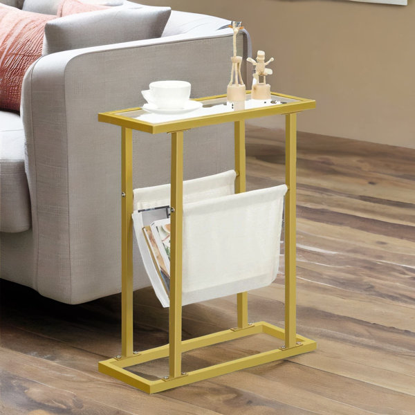 Borough Wharf Corozon Gold Glass Side Table with Storage Magazine Rack ...