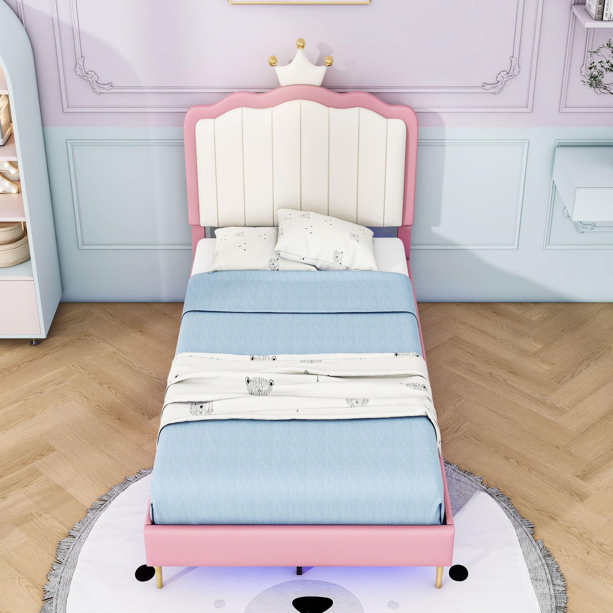 Gemma Violet Upholstered Princess Bed With Crown Headboard and Light ...