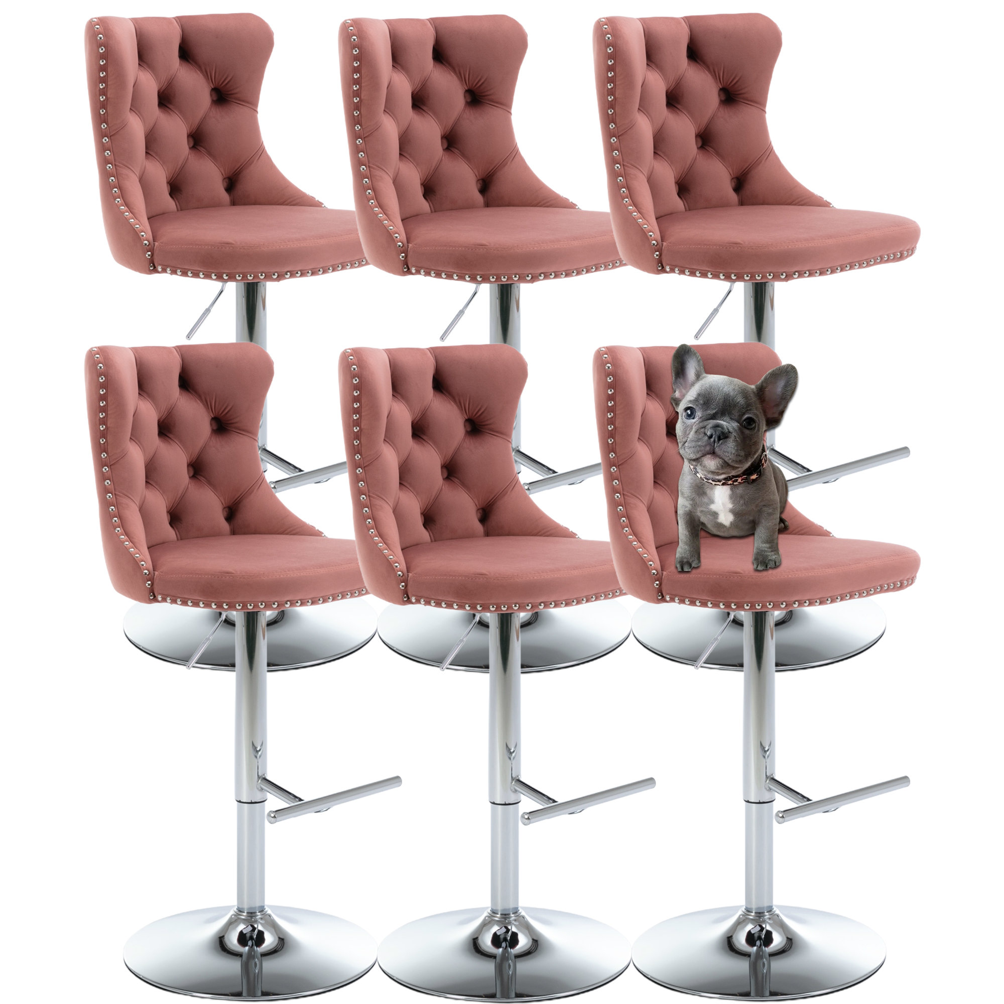 Blu Aired Merch Modern Upholstered Velvet Counter Bar Stools (Set of 6 ...