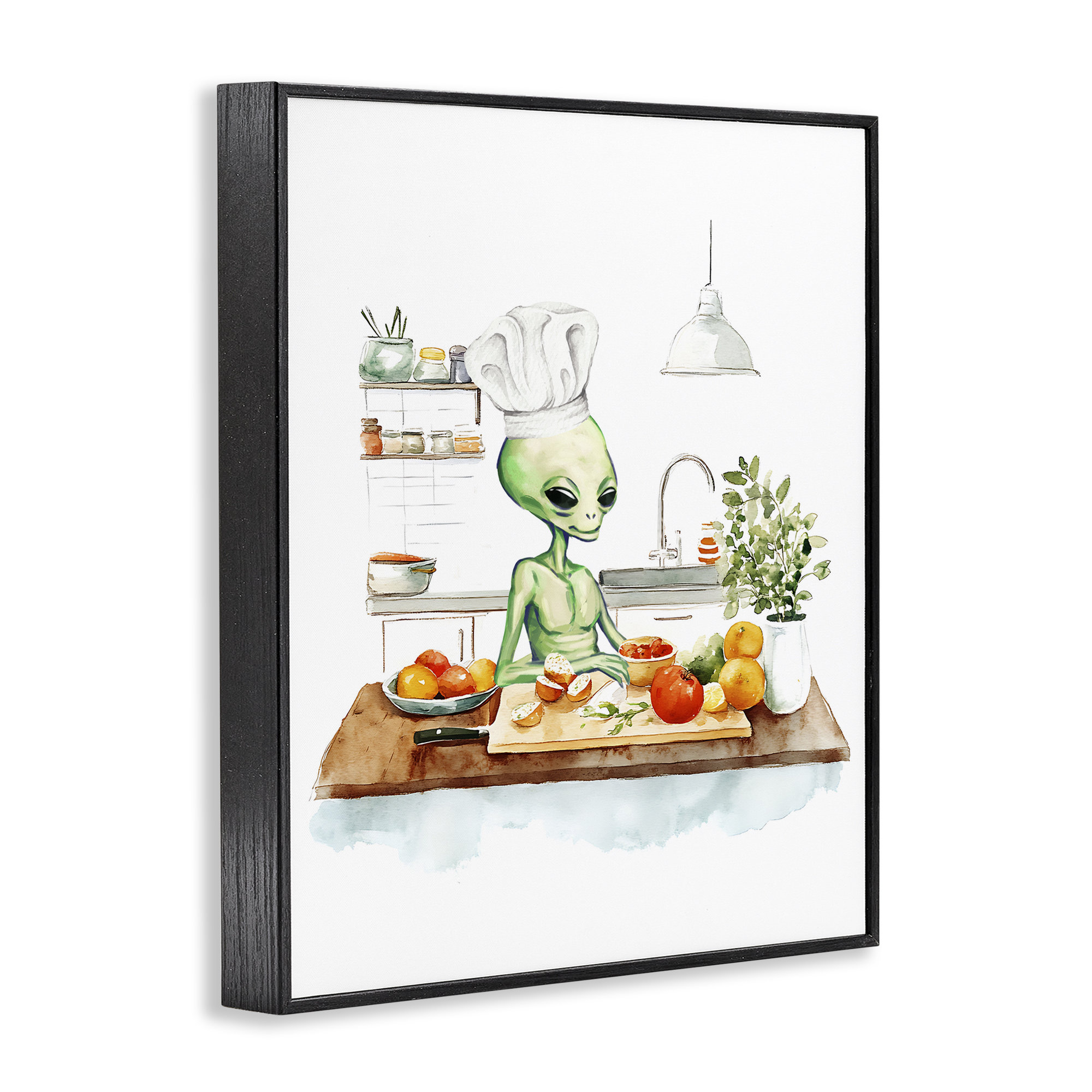 Ebern Designs Chef Alien in Kitchen Framed Giclee, design by Lil' Rue ...