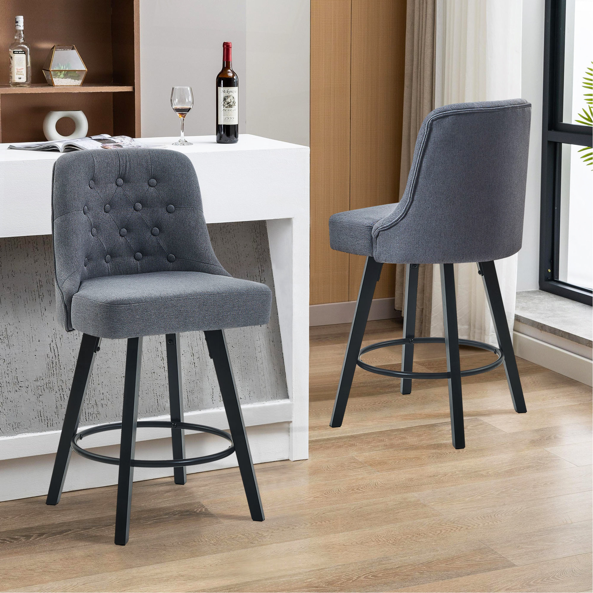 Corrigan Studio Set Of 2 Modern Counter Stools, 26" Swivel Bar Stools ...