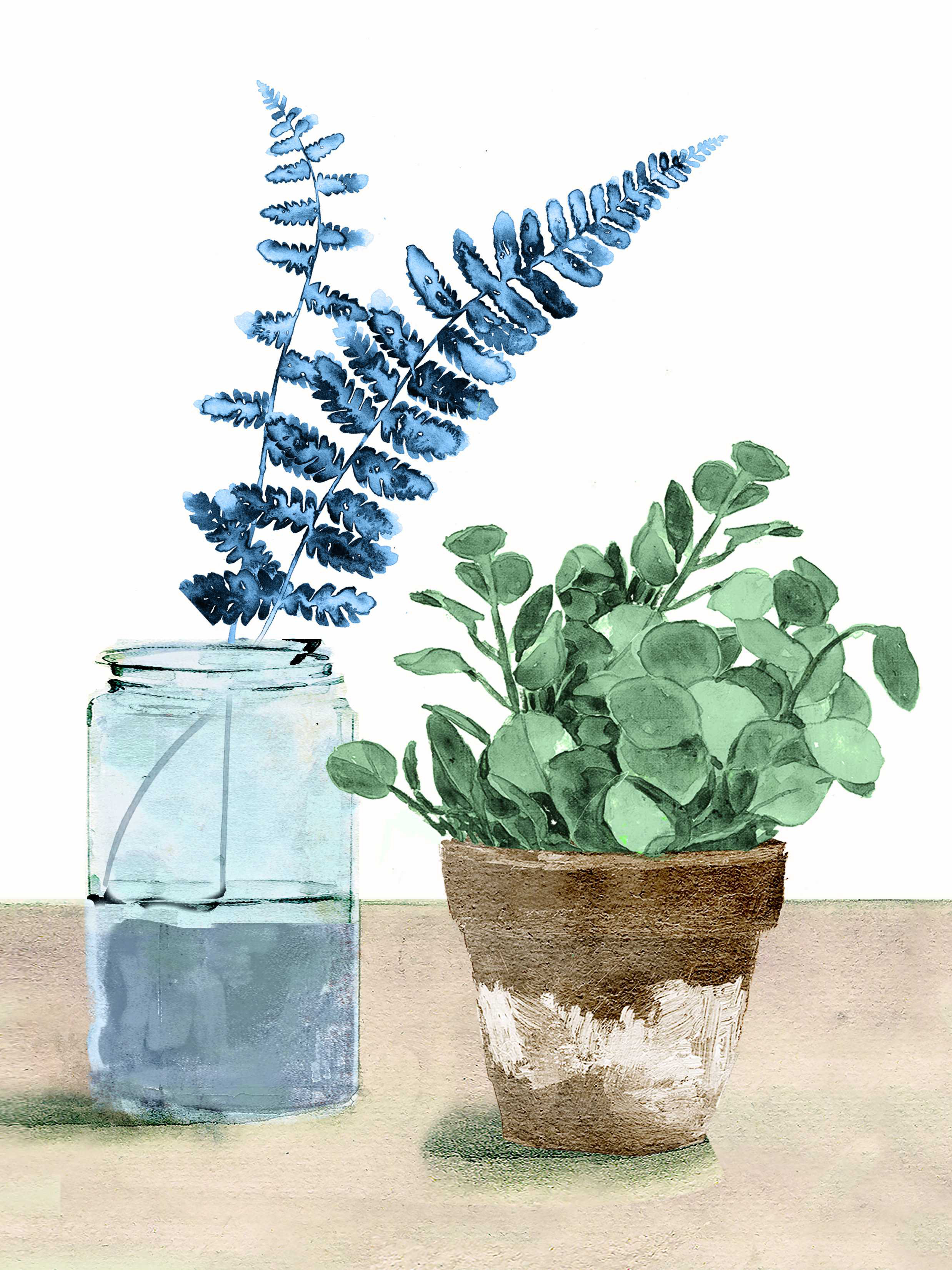 Winston Porter Fern Jar and Pot Blue Hue - Wrapped Canvas Painting ...