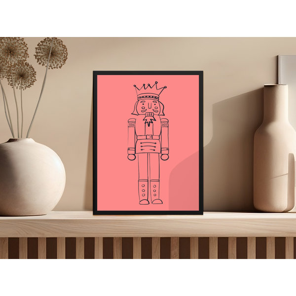Lark Manor Minimalist Nutcracker Artwork on Coral Red Background Framed ...
