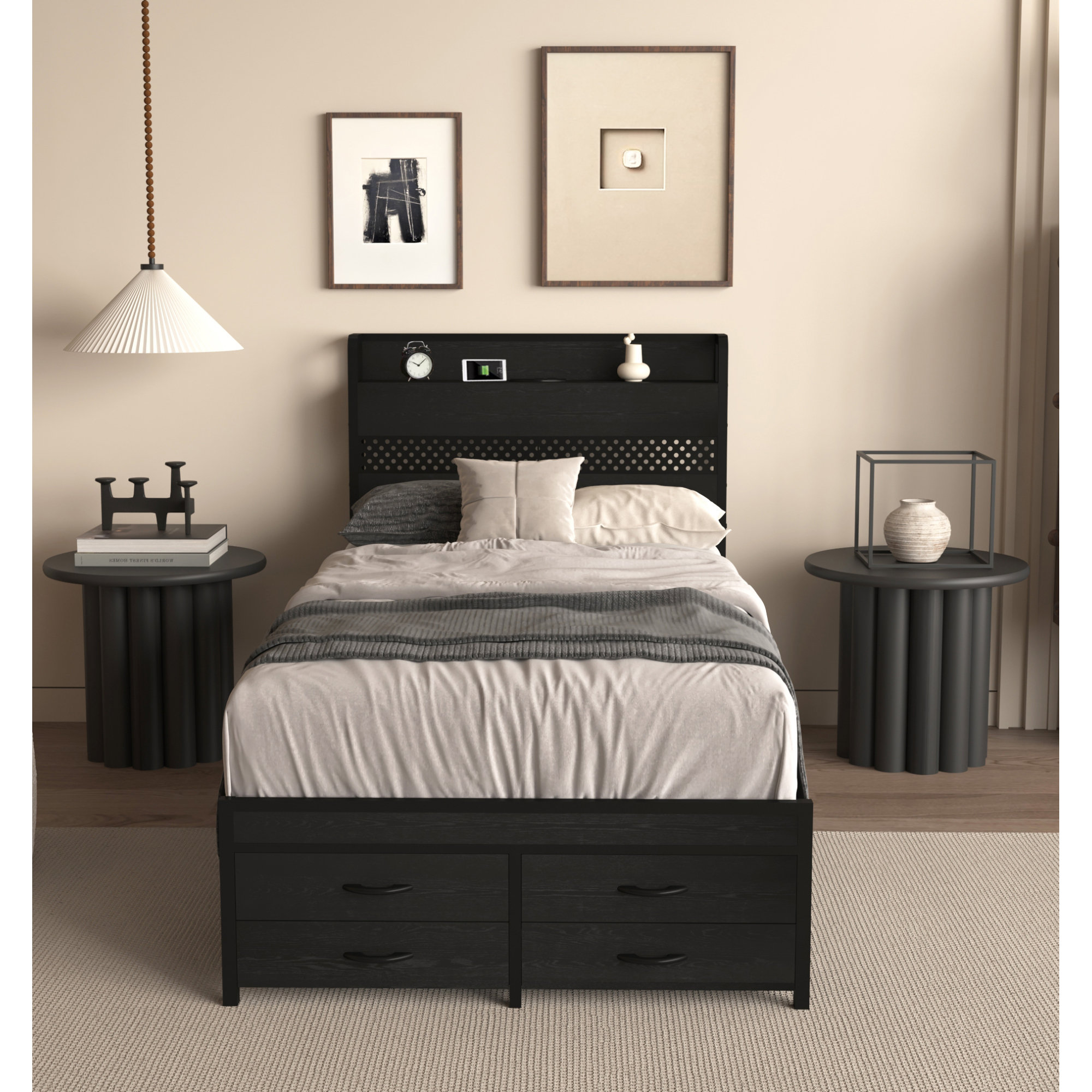Wrought Studio™ Twin Bed Frame with Storage Drawers and Headboard ...