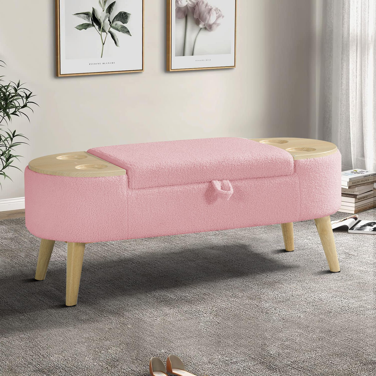 Mercer41 Modern minimalist bench with hidden storage and cup slots ...