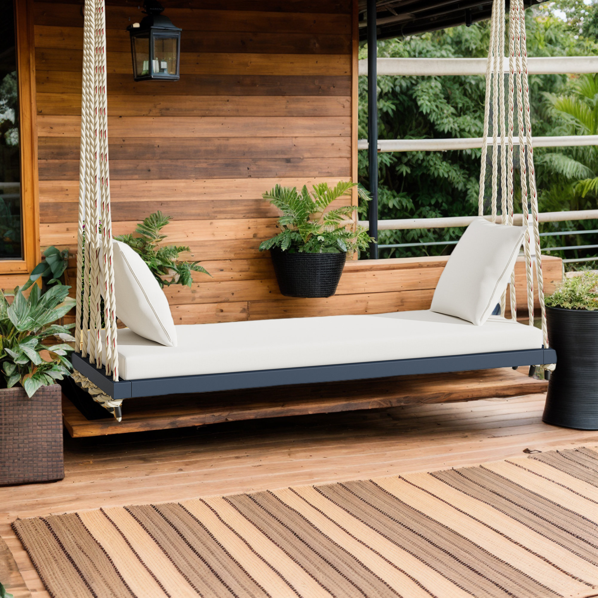 Breakwater Bay Romantic Acacia Wood Swing Chair, Hanging Porch Bench ...