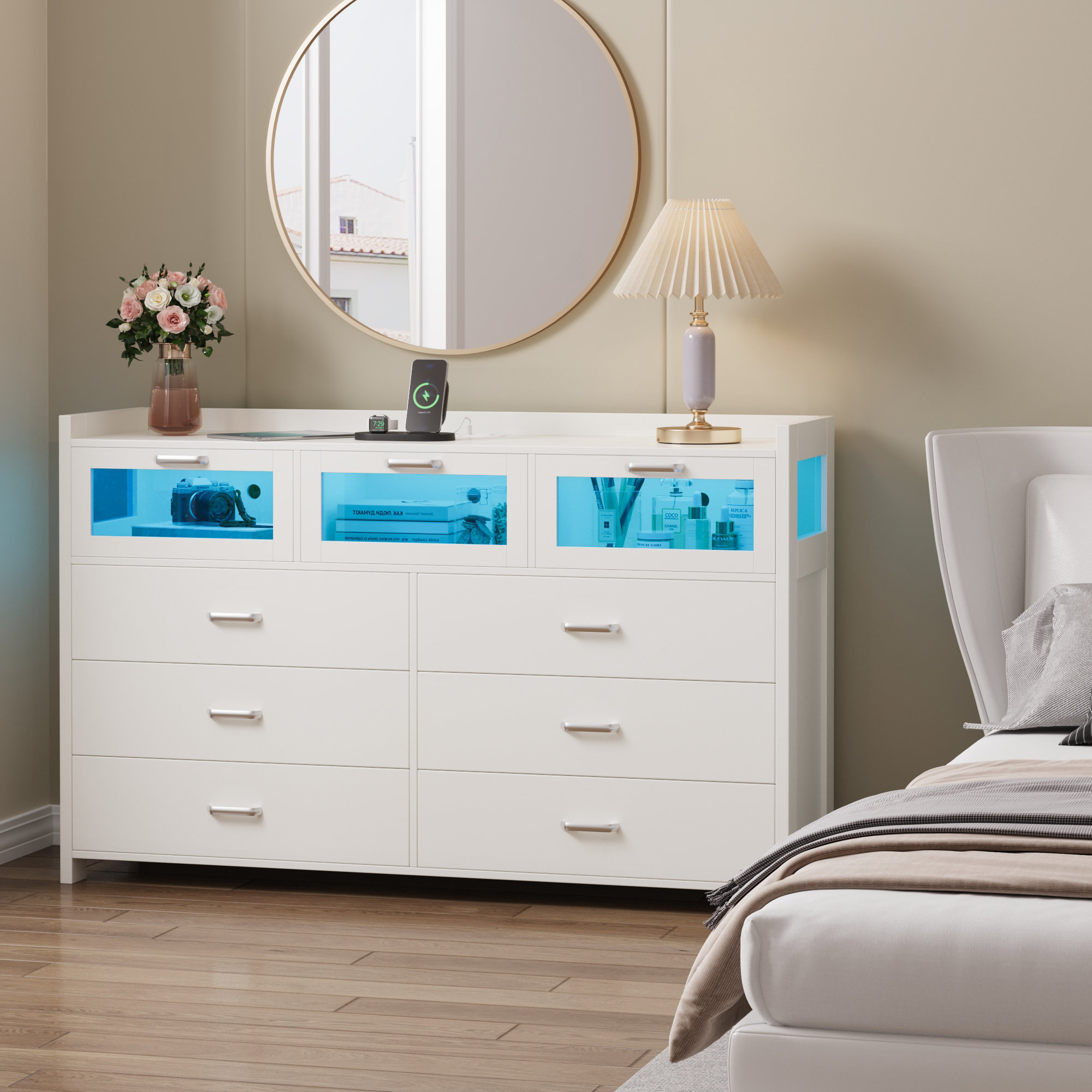 Wrought Studio™ 9 Drawers Dresser For Bedroom, Dresser With Led Lights ...