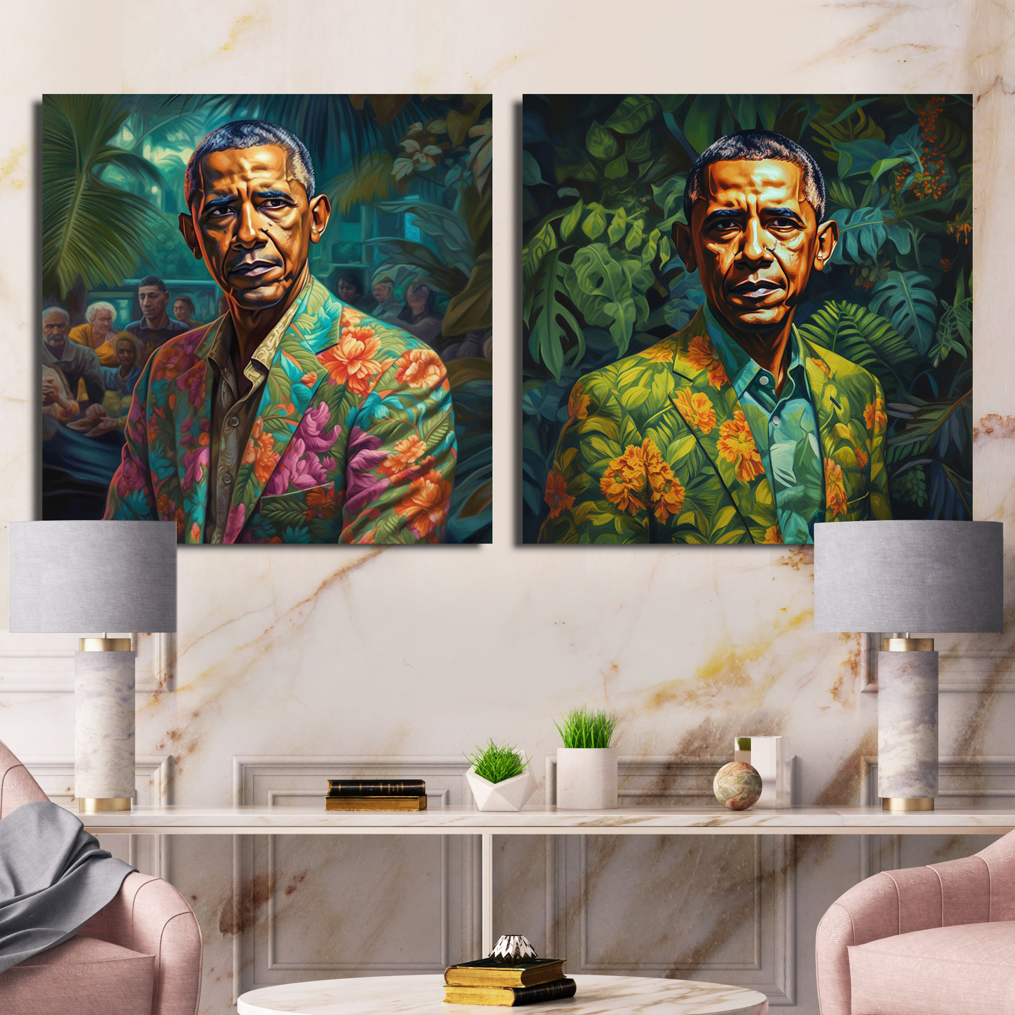 Winston Porter Obama Miami Vibes - President Square Collage Set Of 2 ...