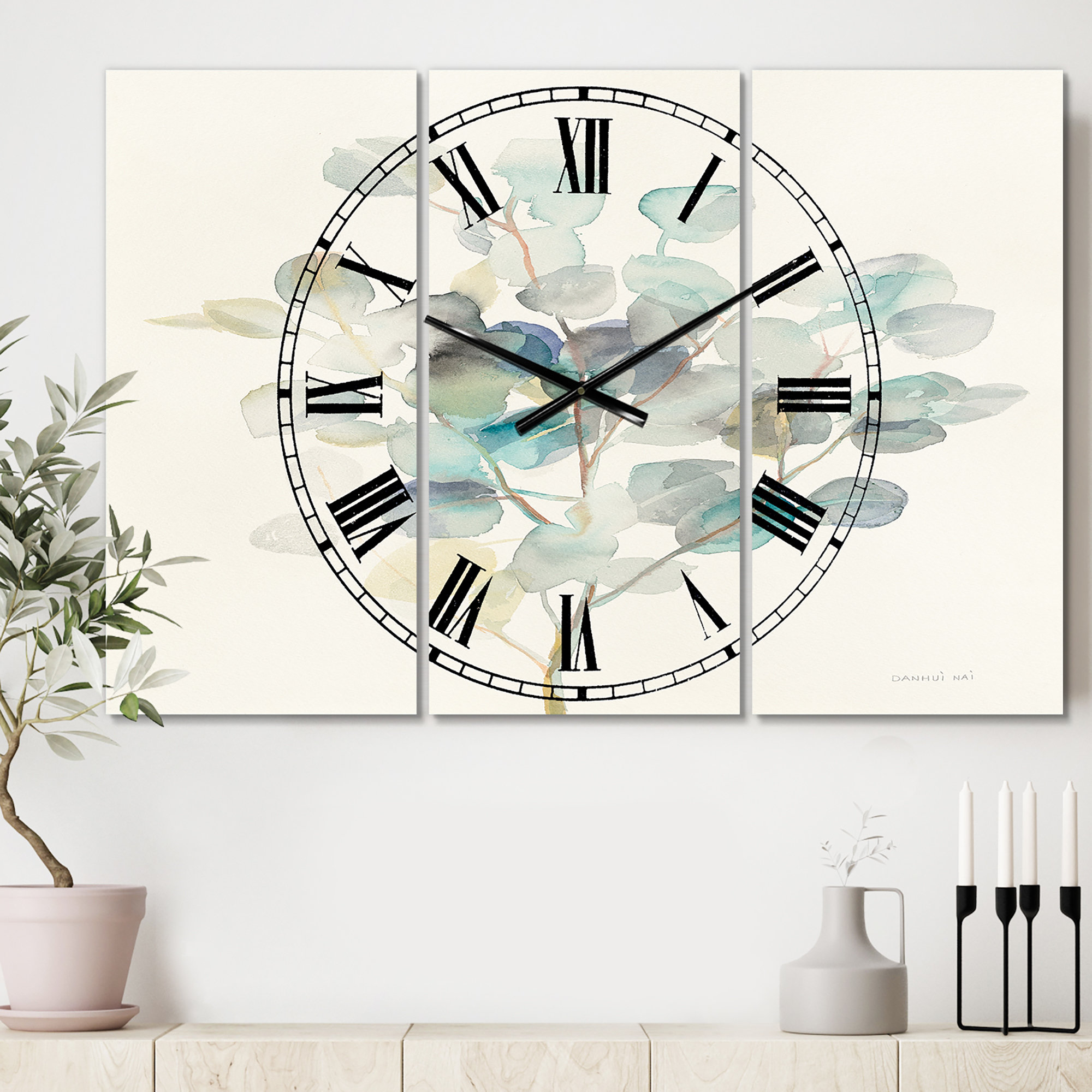 East Urban Home Eucalyptus leaves I - Traditional wall clock | Wayfair