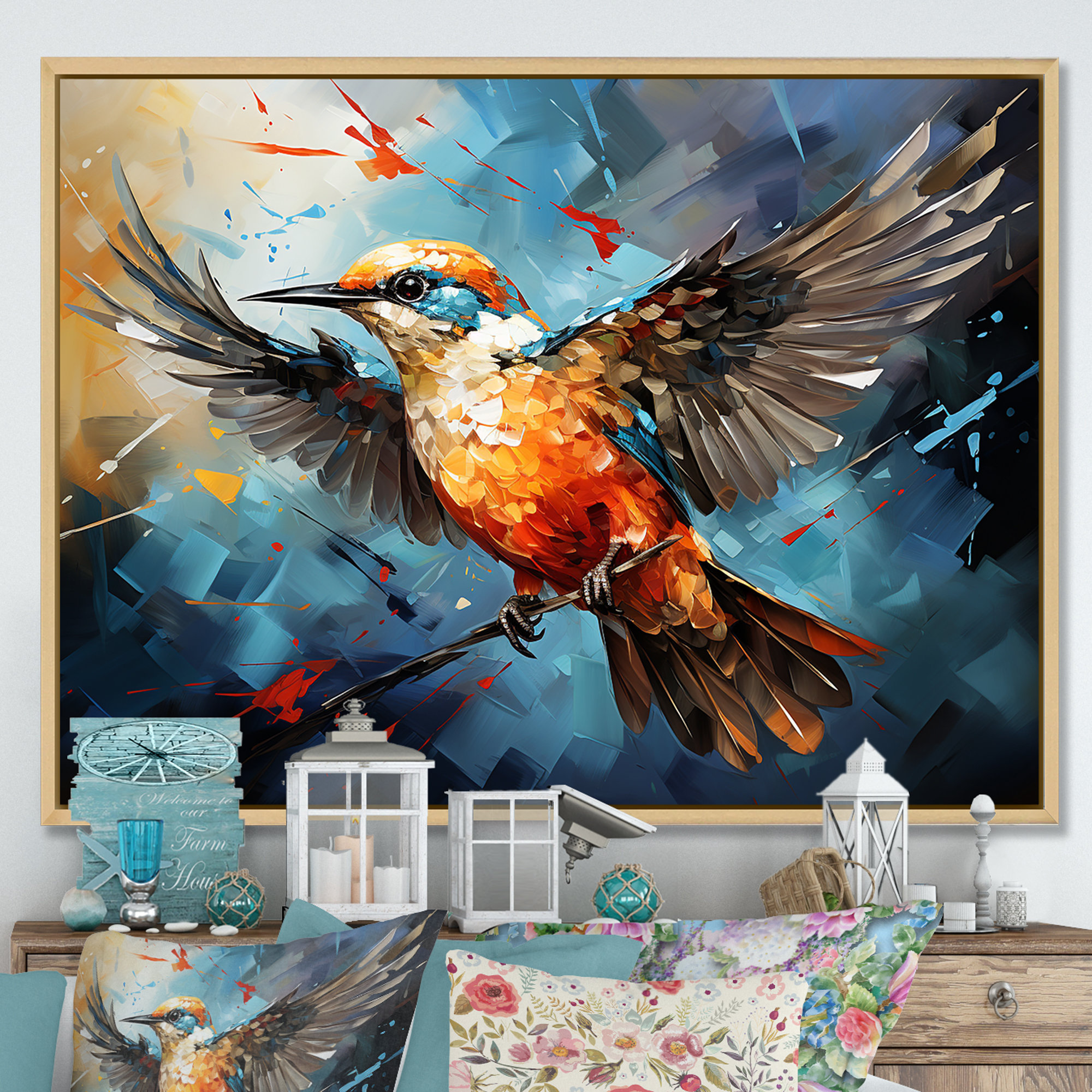 Design Art Geometric Birds In Cubist Skies II - Bird Canvas Wall Art ...