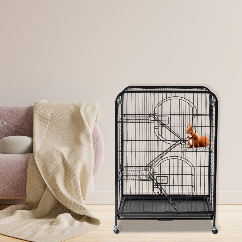Tucker Murphy Pet™ Black Metal Pet Crate Cage Kennel With Wheels | Wayfair