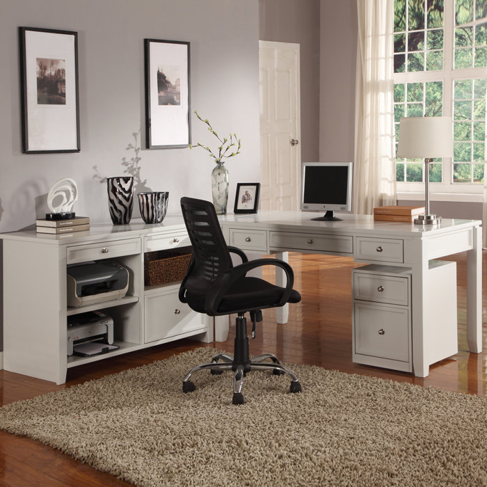 Lark Manor Assiah 3 Piece Solid Wood L-Shaped Computer Desk Office Set ...