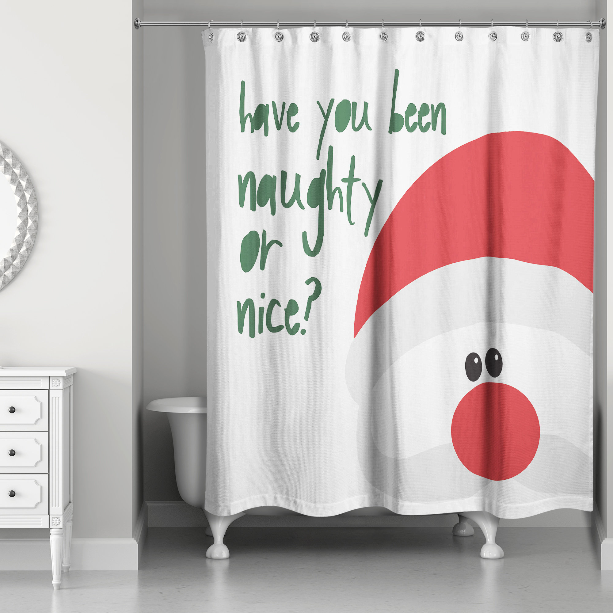 The Holiday Aisle® Atanya Santa Naughty or Nice Single Shower Curtain ...