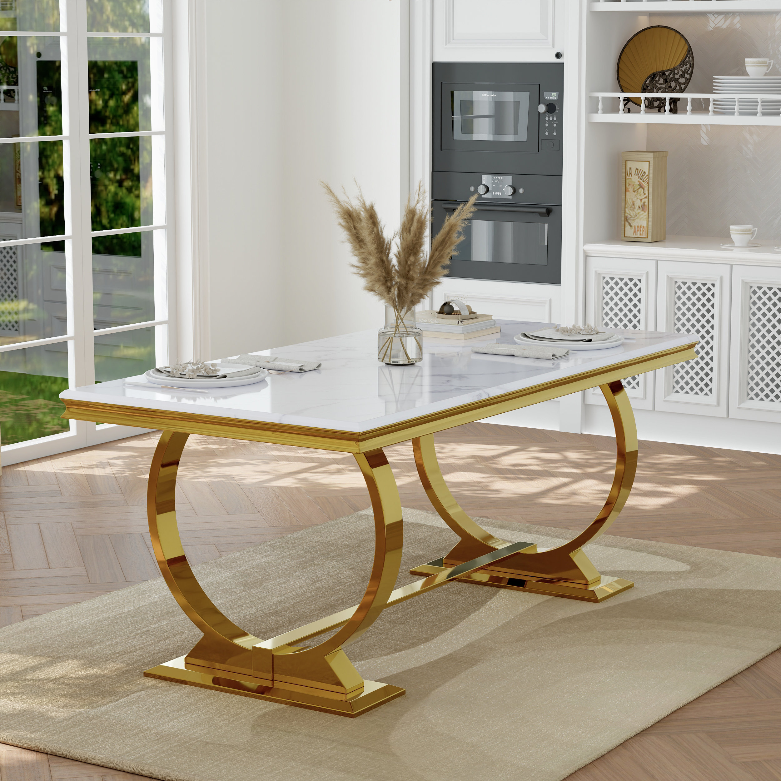 Mercer41 Luxury Kitchen Dining Room Table with Gold Stainless Steel ...