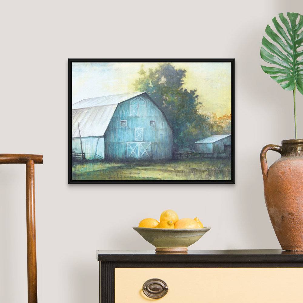 Rosalind Wheeler Rustic Blue Barn by White Ladder - Painting Print on ...
