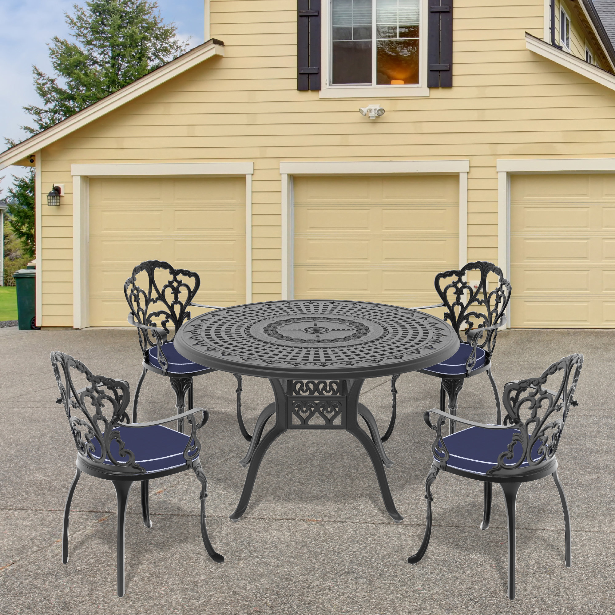 World Menagerie Hedda 47.24 -inch Round Table Cast Aluminum Outdoor ...