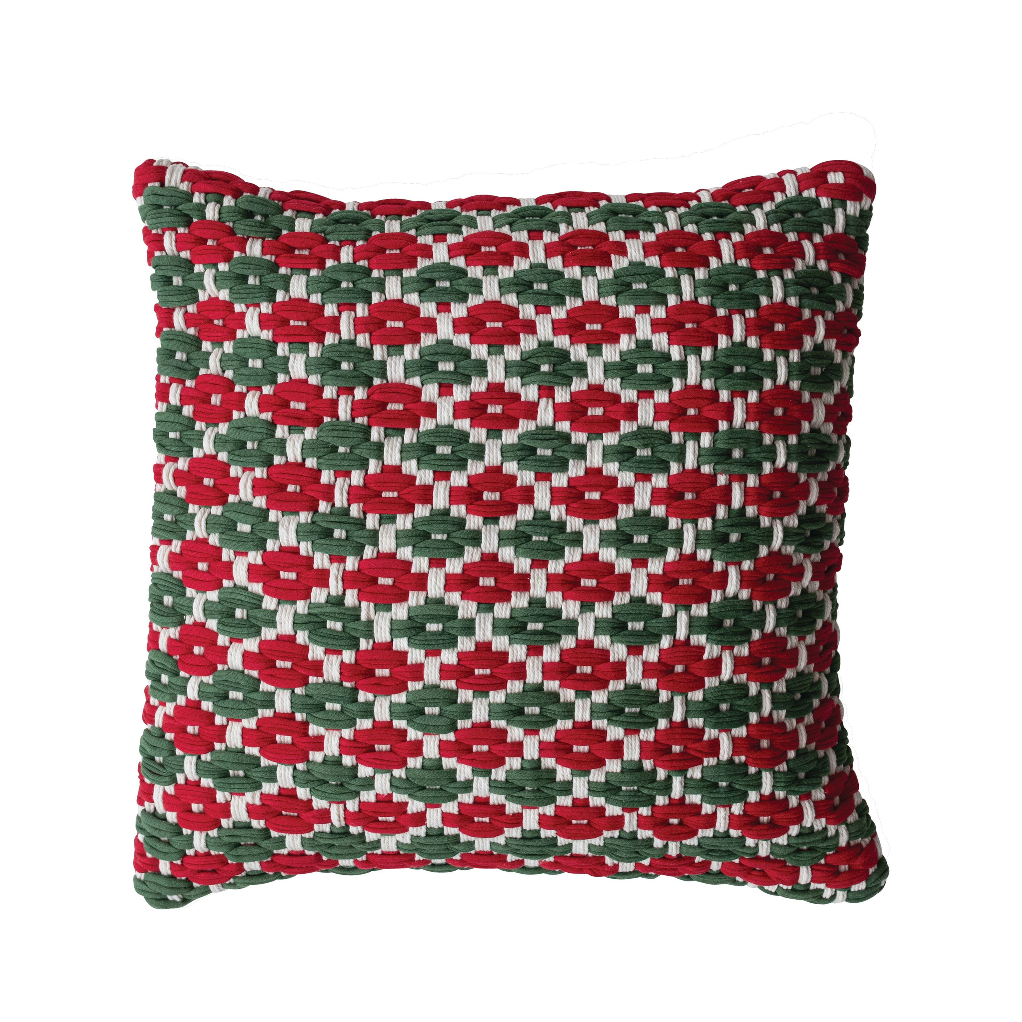 Creative Co-Op Square Hand-Woven Cotton Chindi Pillow With Pattern ...